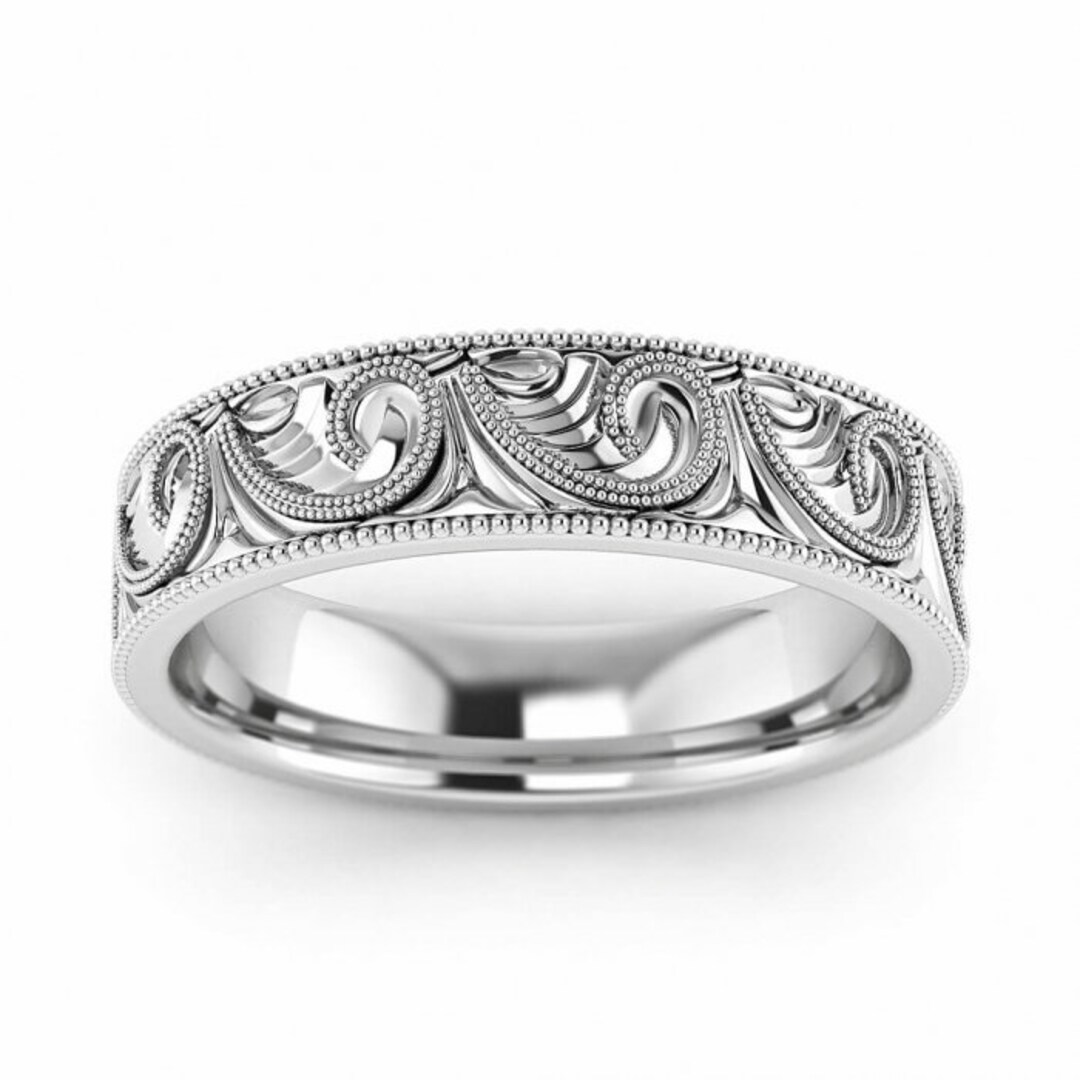 Engraved Wedding Ring, Art Deco Scroll Style Wedding Band, Hand ...
