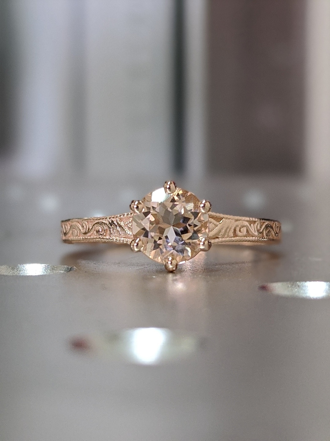 Rose Gold Vintage Morganite Solitaire Ring, Morganite Ring, Antique ...