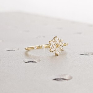 14K Gold Flower Lab Grown Diamond Engagement Ring / Lab Diamond Flower ...