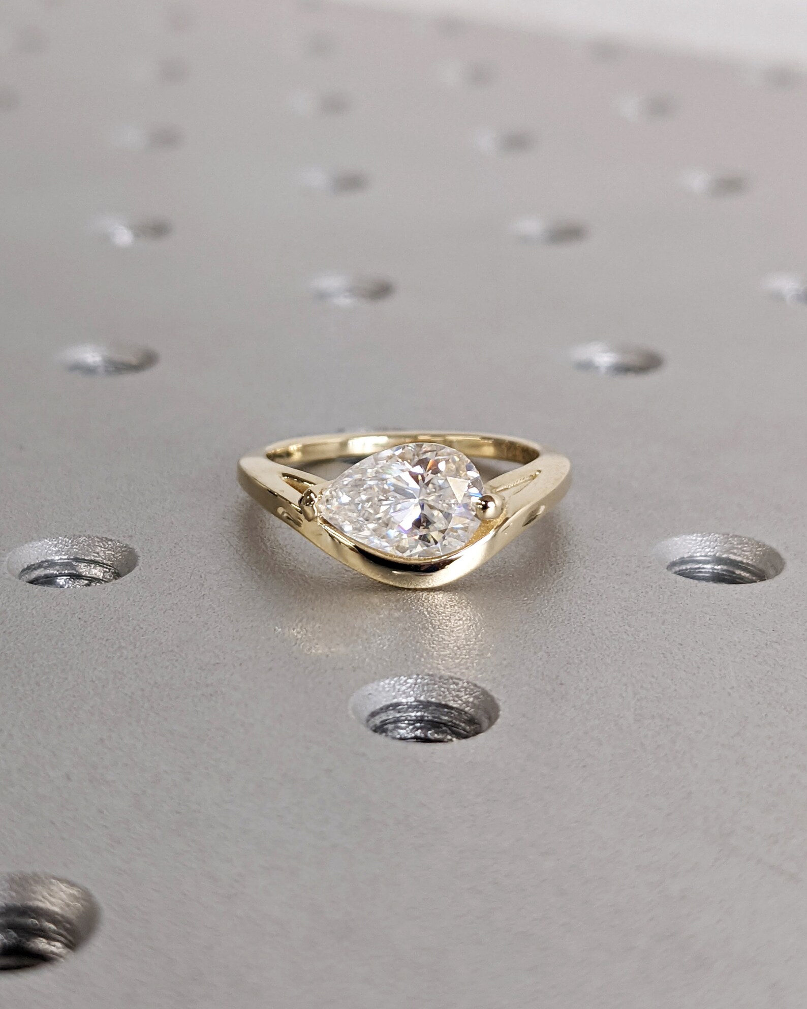 Horizontal Pear Cut Engagement Ring, Solitaire Moissanite Ring, East to ...