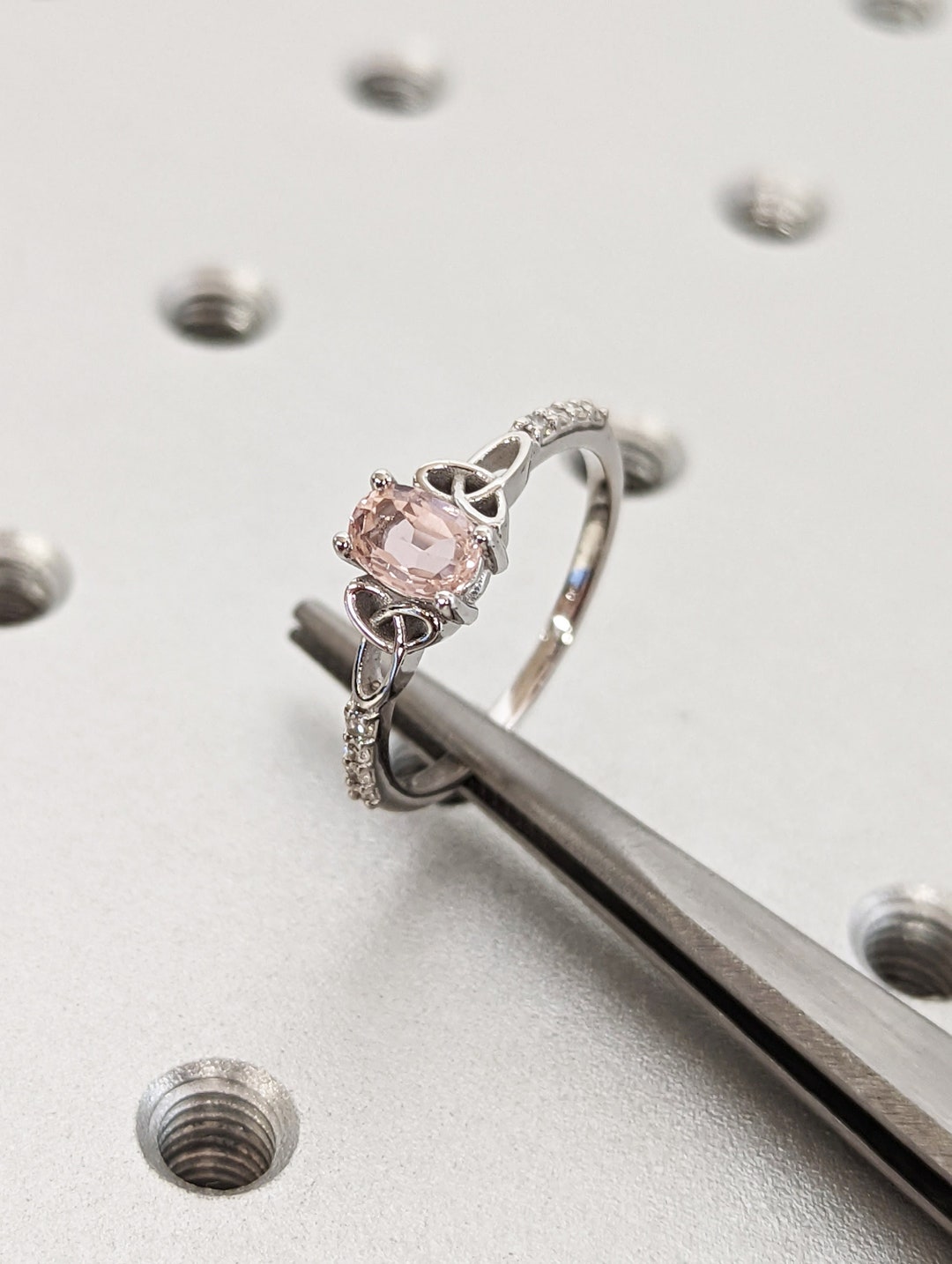 14k Rose Gold Pomme Oval Morganite and Diamond Celtic Ring (1/9 Ct. Tw.); Love Knot, Celtic ...
