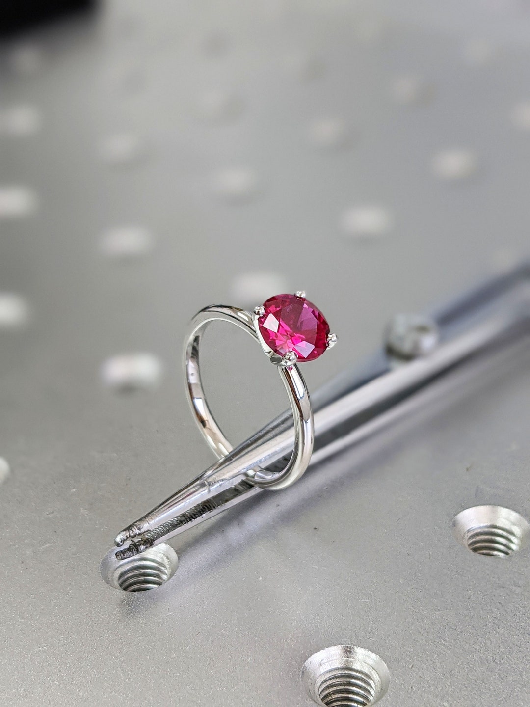 Ruby Ring, Unique Engagement Ring, Solitaire Ring, Round Ruby Ring ...