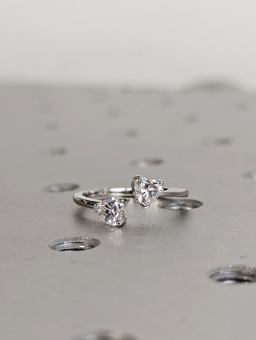 0.5 Carat Double Heart Engagement Ring, Heart Cut Moissanite Two Stone ...