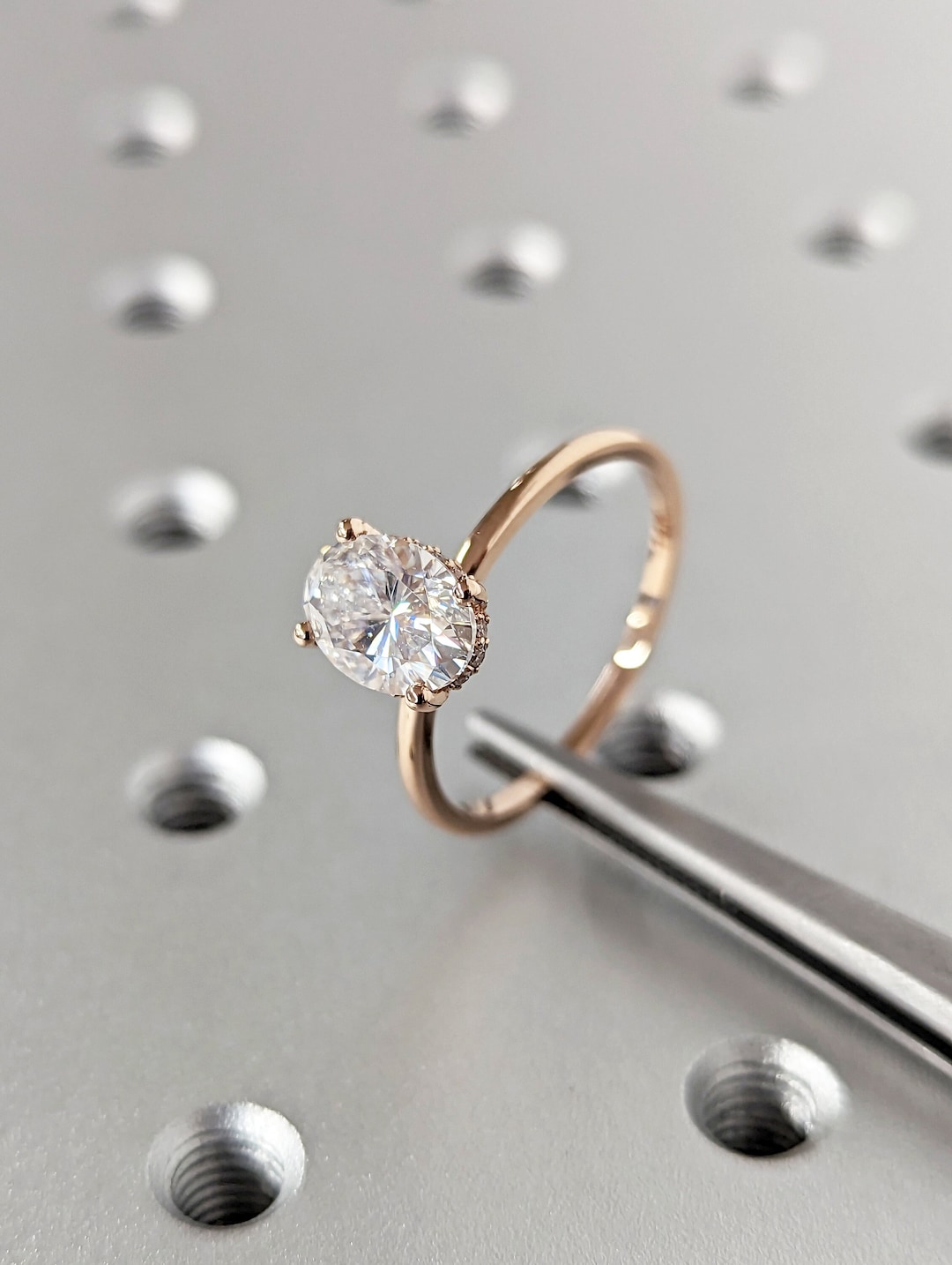 1.5 Ct. Hidden Halo Engagement Ring, Solitaire Oval Moissanite Ring ...