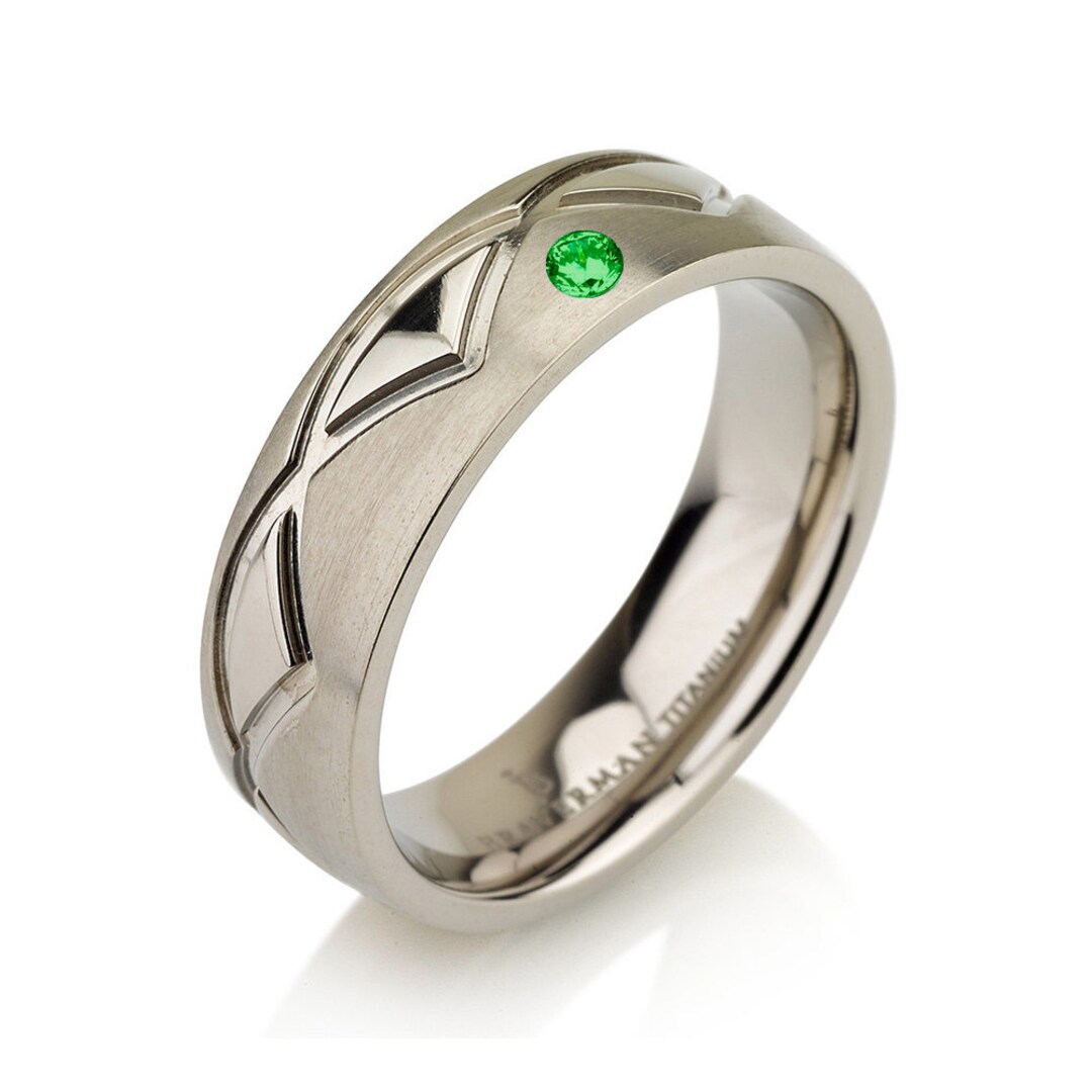 Titanium Wedding Band Green Emerald Band Men Titanium Rings - Etsy