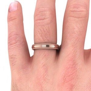 14k Rose Gold Mili Milgrain Wedding Ring 4mm, Domed, Two Milgrain ...