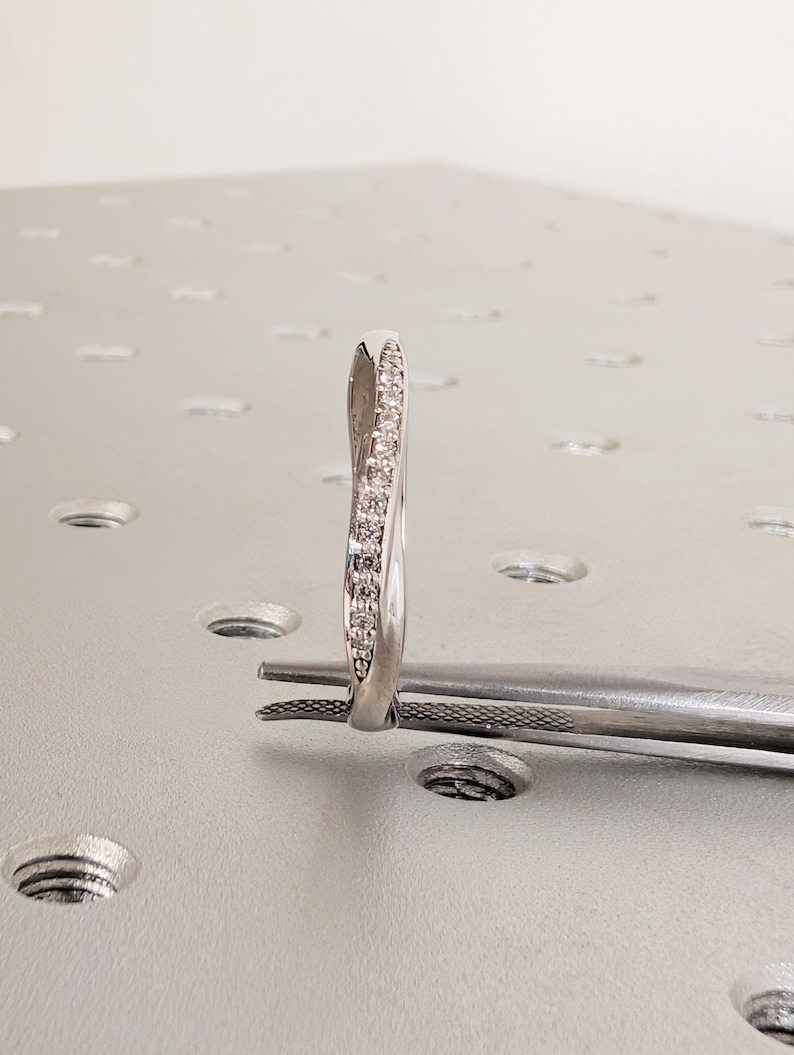 18K Solid White Gold Diamond Twist Ring, Half Eternity Ring, Delicate ...