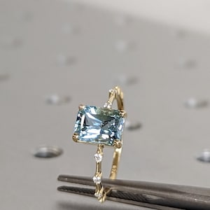Unique Aquamarine Ring, Elegant Engagement Ring, Blue Promise Ring, 14k ...