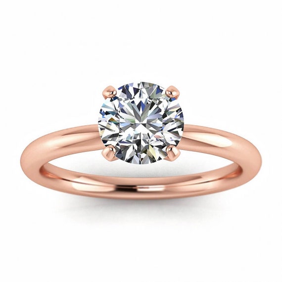 Rose Gold Classic Solitaire Ring Classic Petite Band Modern - Etsy