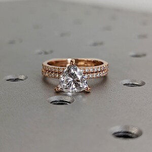 Trillion Moissanite Engagement Ring Set Vintage Unique Rose Gold ...