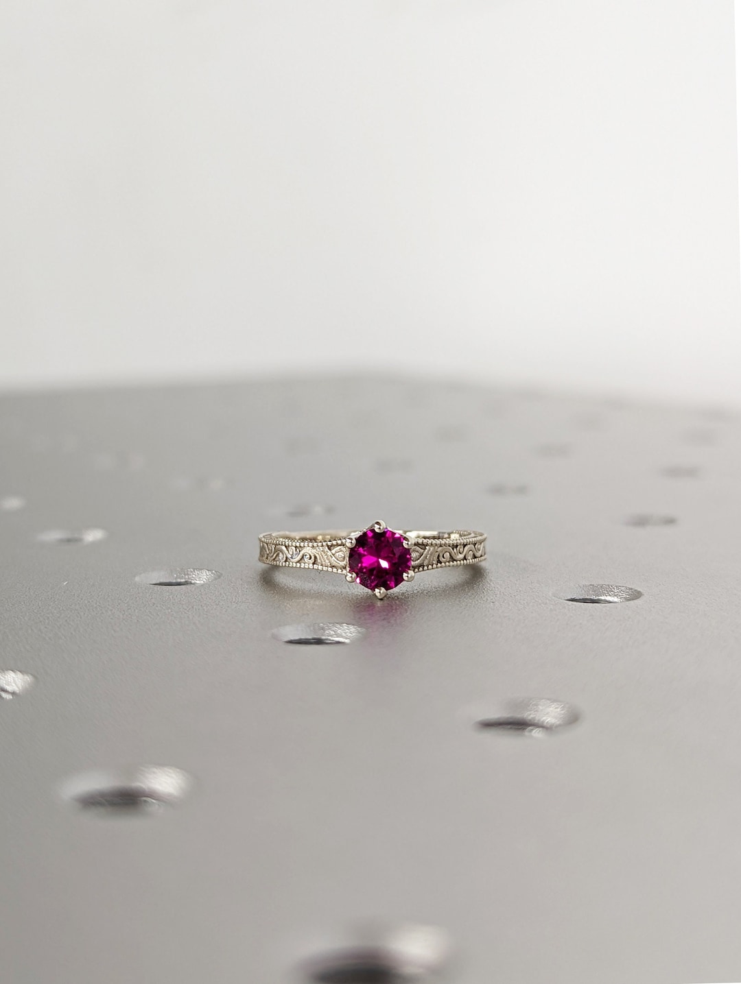 Ruby Ring Rose Gold Patterned Wedding Band Women's Red Gold Band 14K ...