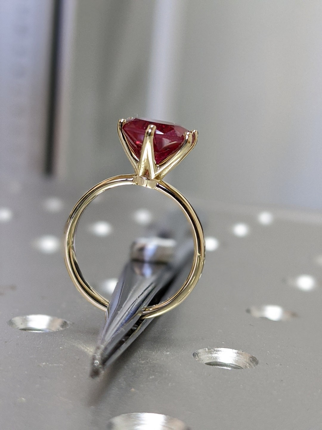 Ruby Ring, Unique Engagement Ring, Solitaire Ring, Round Ruby Ring ...