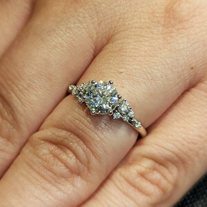 Round Moissanite Ring Vintage Moissanite Engagement Ring White Gold ...