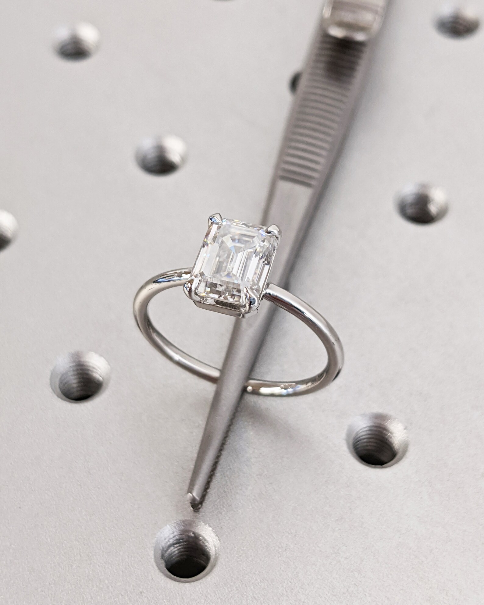 Low Profile Setting Emerald Cut Lab Diamond Solitaire Engagement Ring ...
