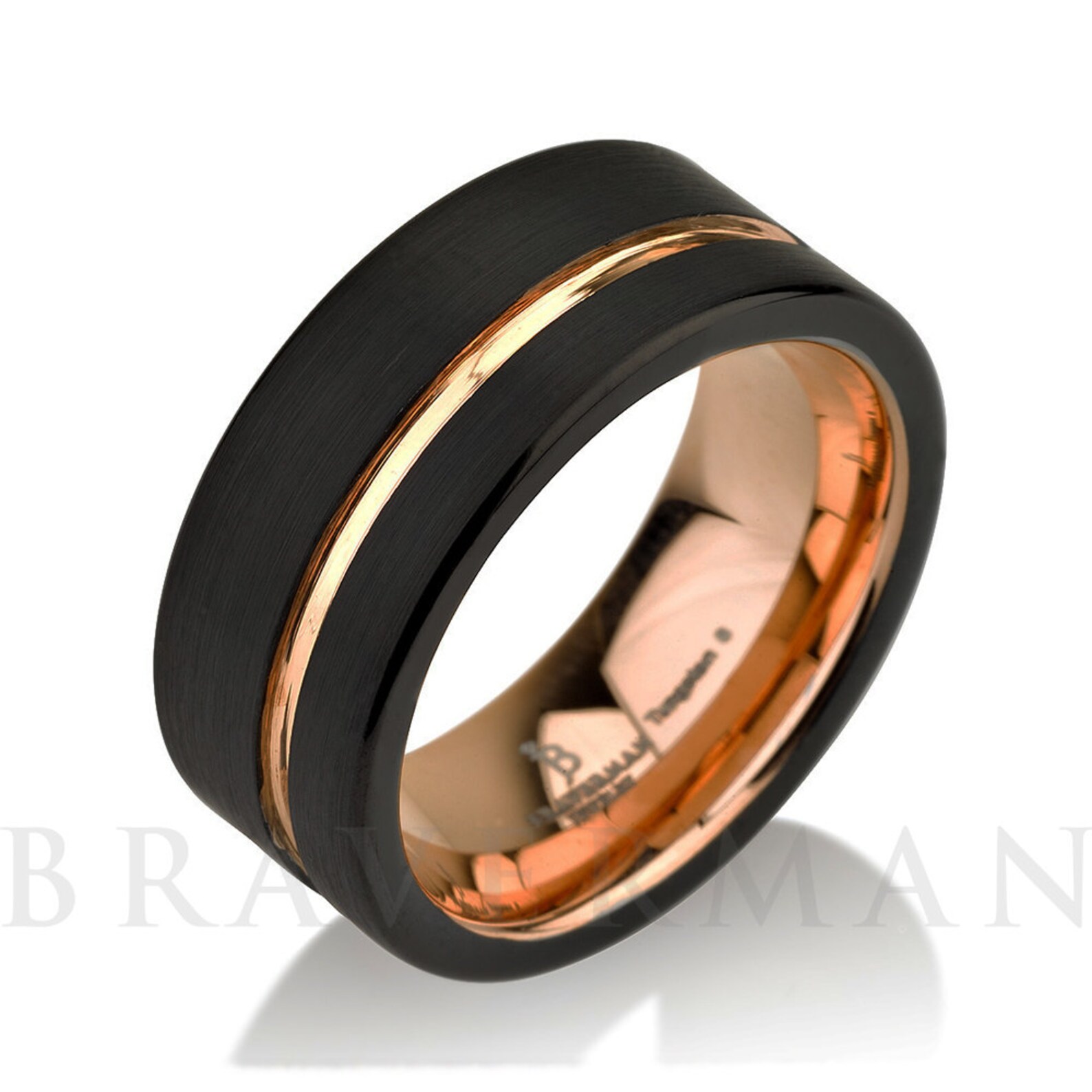 Black Tungsten Ring Rose Gold Wedding Band Ring Tungsten 9mm - Etsy