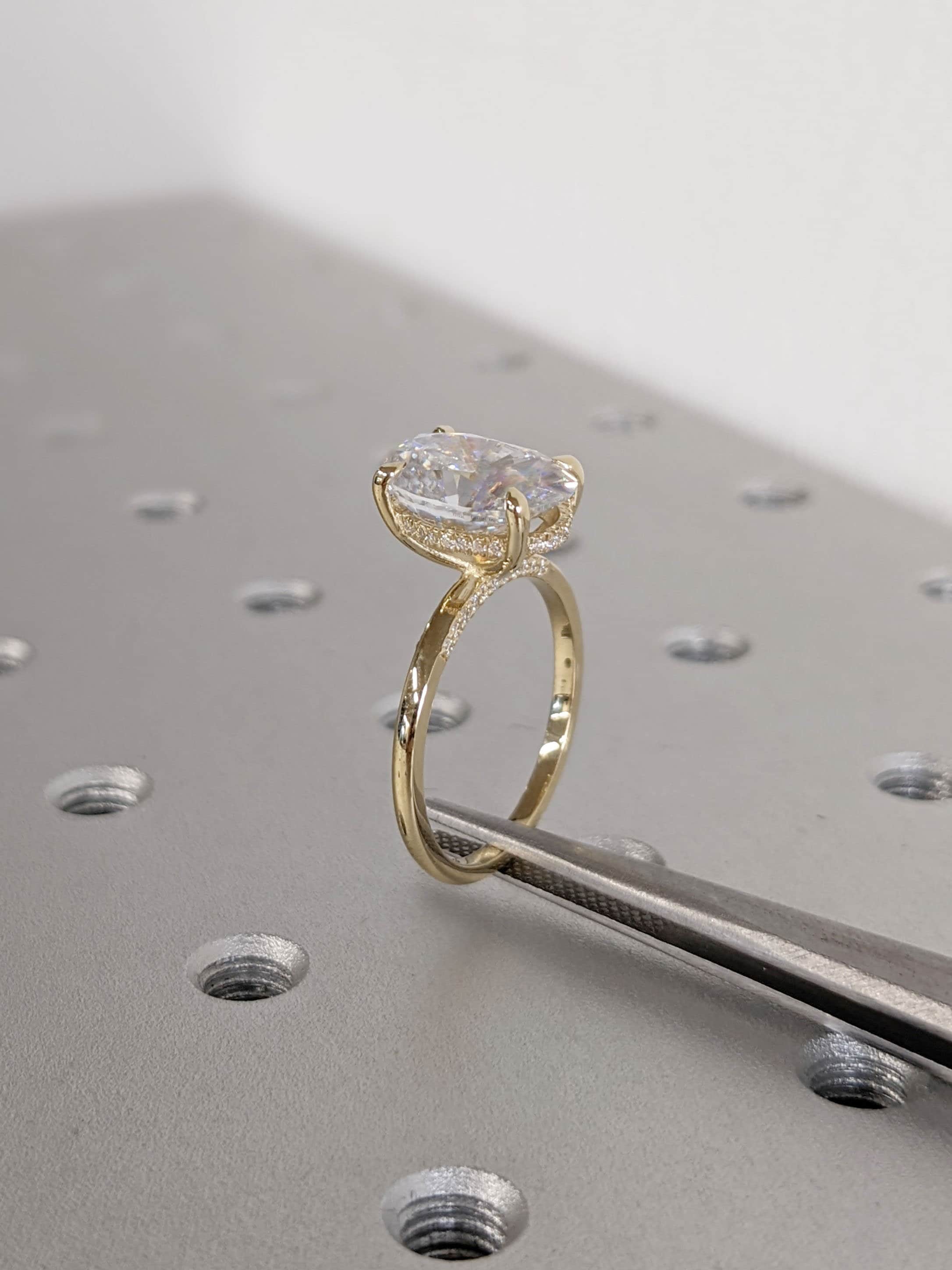 3ct Oval Lab Diamond Solitaire Engagement Ring | 14K Yellow Gold Hidden ...