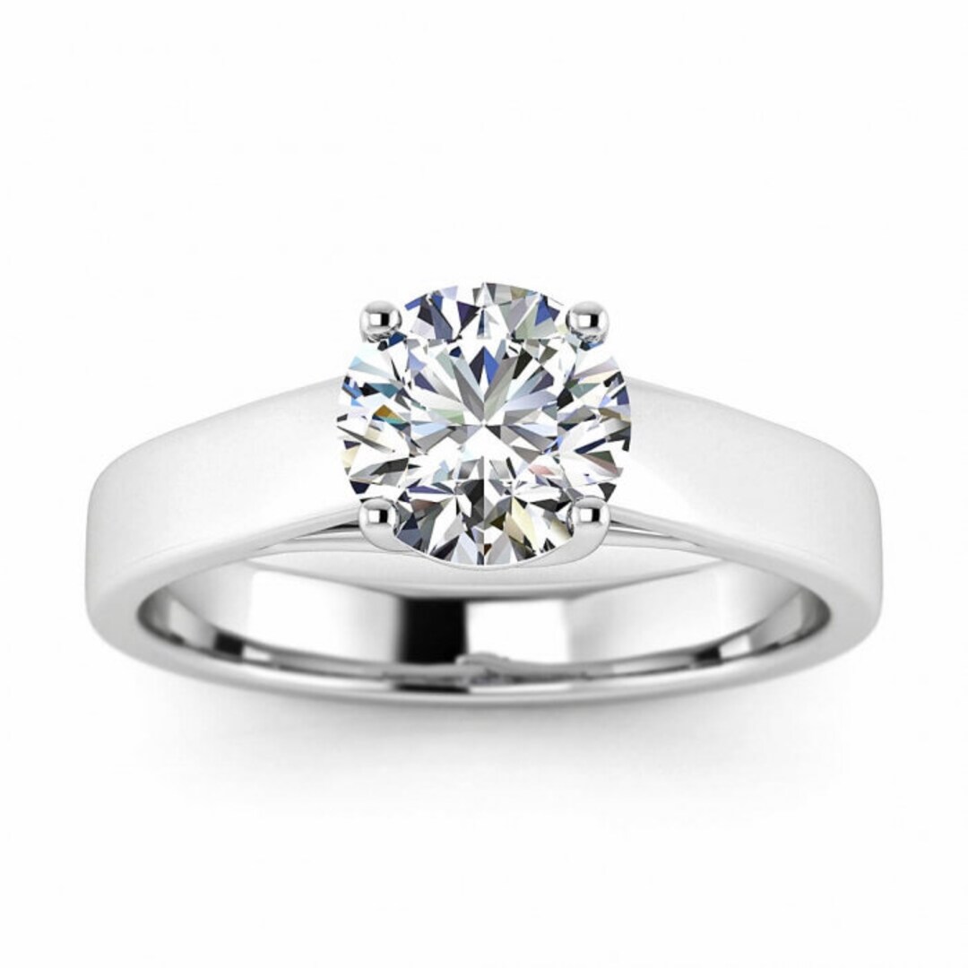 White Gold Wide Band Engagement Ring Wide Band, Intertwined Prongs ...