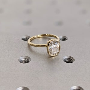 Elongated Cushion Bezel Solitaire Ring Brilliant Cut Lab Diamond ...