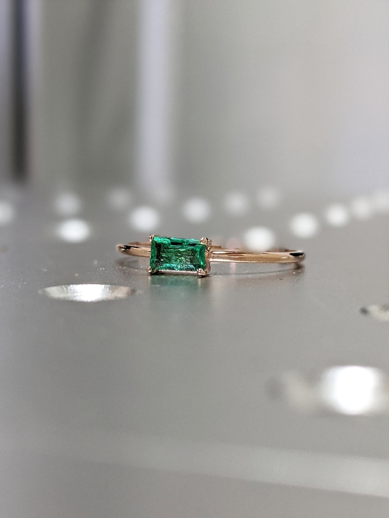 Solid Gold Natural Emerald Ring - Art Deco Ring - Emerald Baguette Cut ...