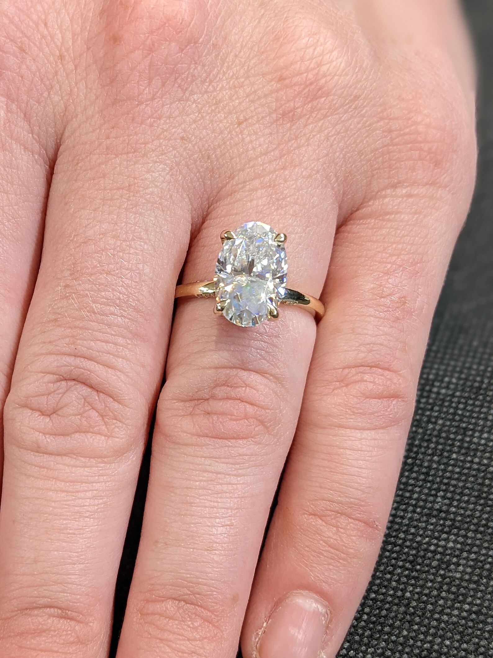 3ct Oval Lab Diamond Solitaire Engagement Ring | 14K Yellow Gold Hidden ...