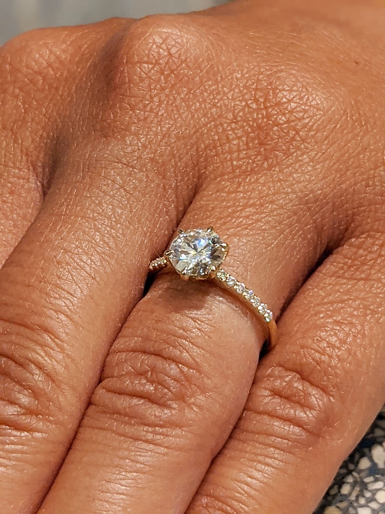 14K Solid Gold Rings/ 1CT Round Moissanite Engagement Ring/ - Etsy