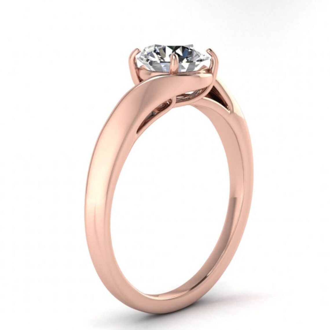 Rose Gold Split Band Twist Ring Twisted Band Prongs Basket - Etsy