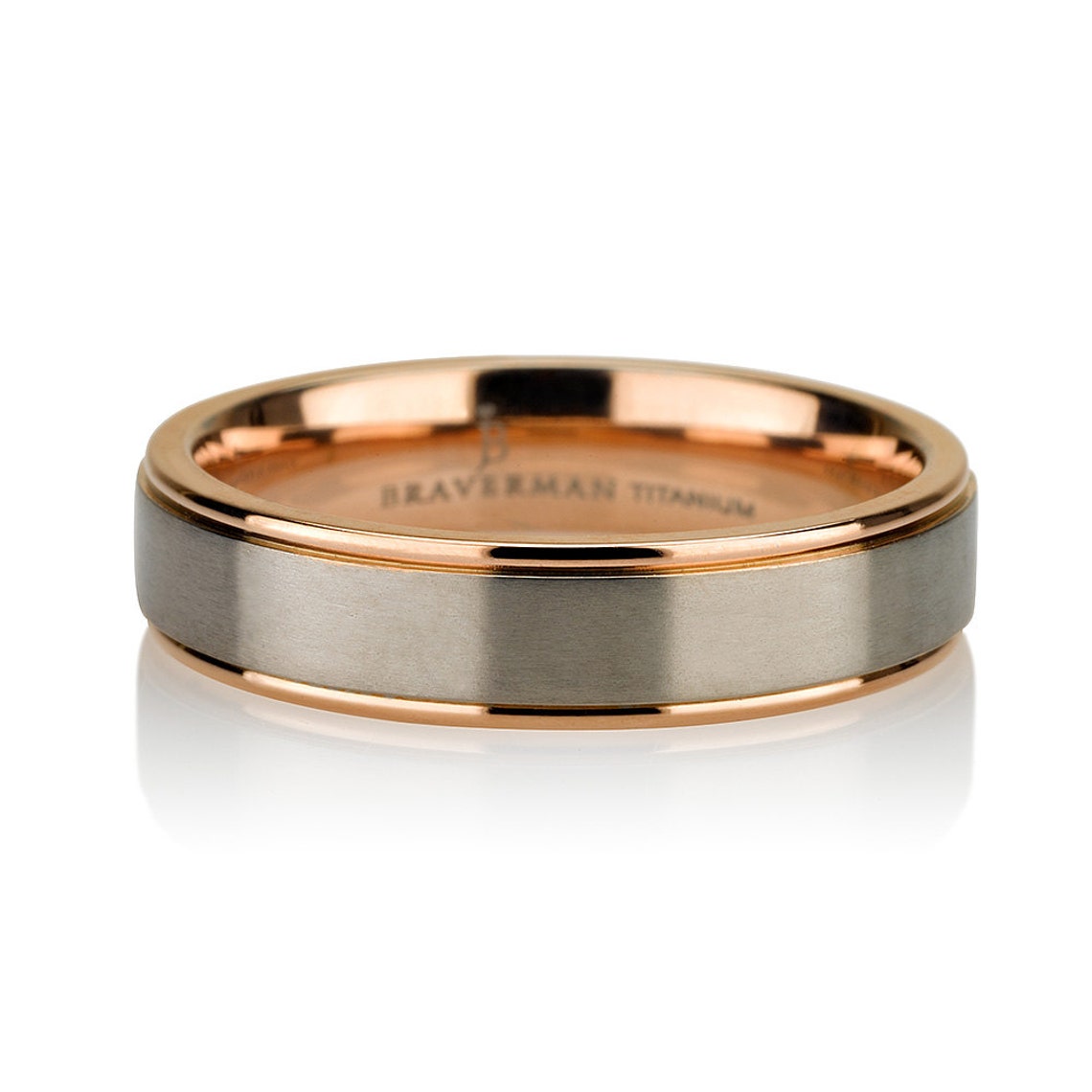 Rare Titanium Brushed Rose Gold Titanium Wedding Ring Plated Band 5mm ...