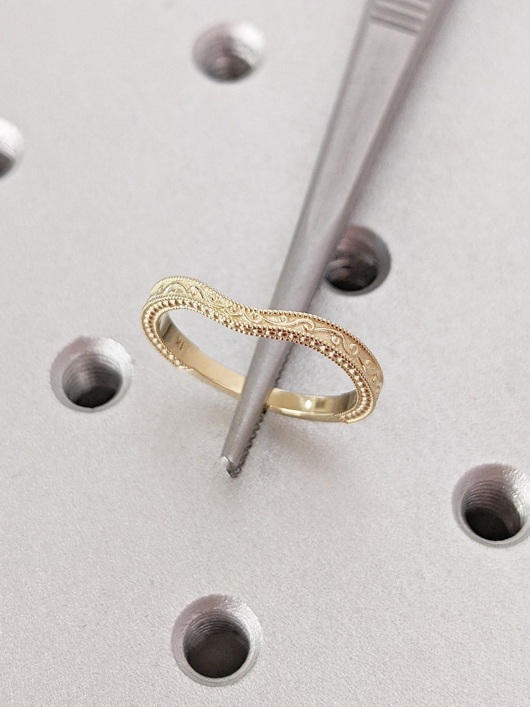 14K 18K Yellow Gold Filigree Milgrain Edge Wedding Band | Matching Band ...