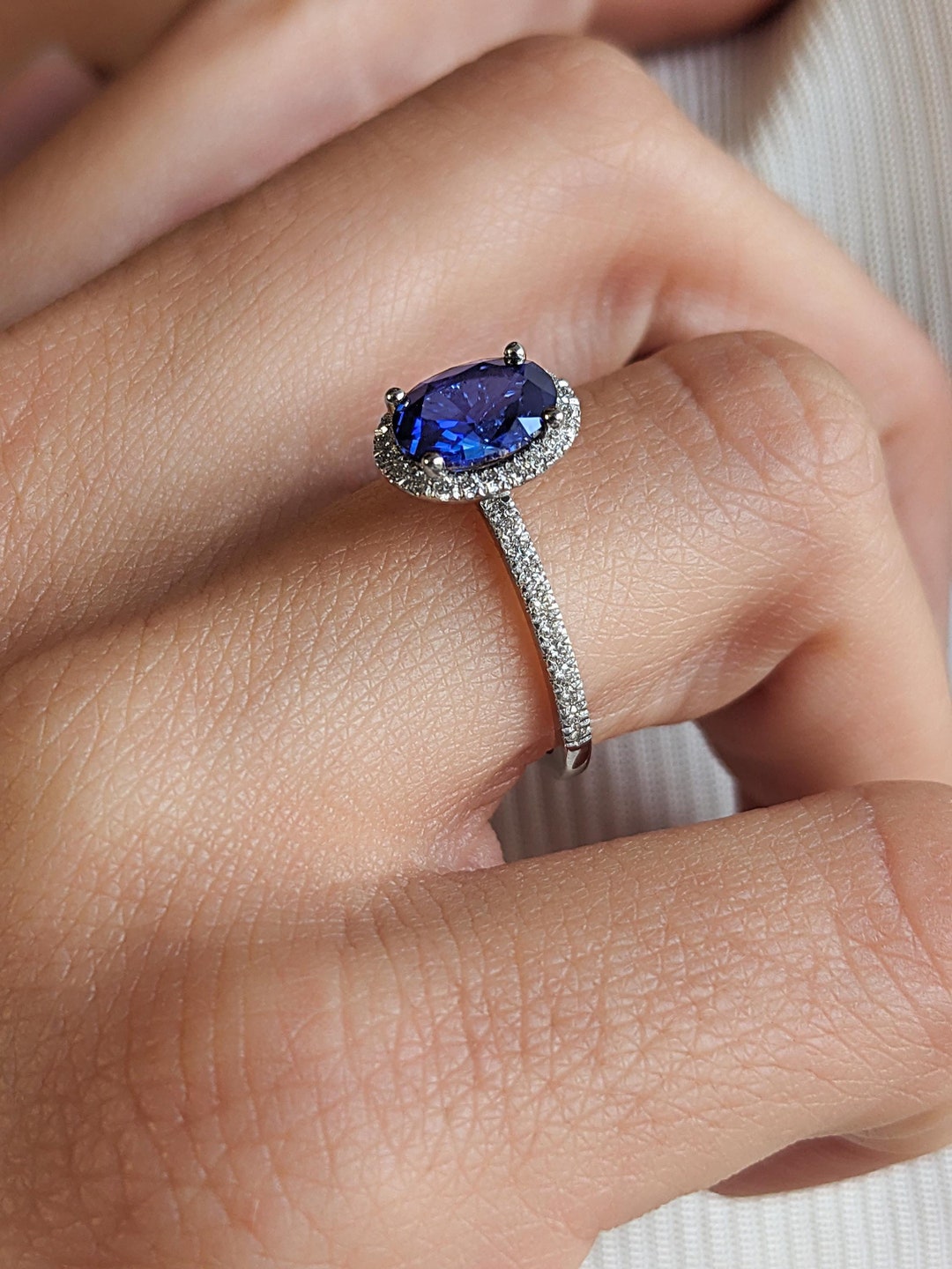 Sapphire and Diamond Ring | Vintage Oval Halo Rings | Lab Created ...