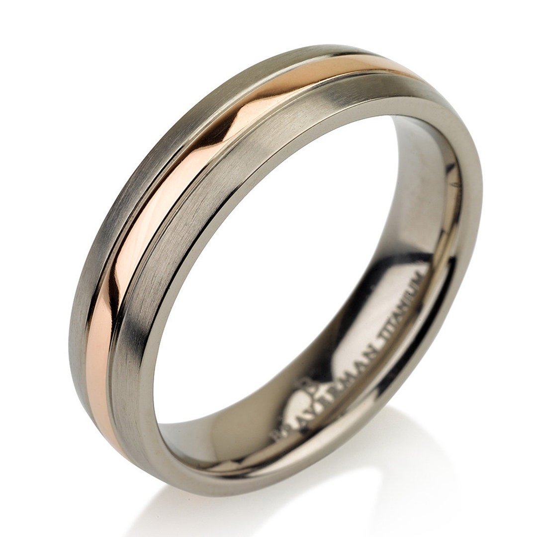 Titanium Brushed Rose Gold Wedding Ring Wedding Band Rose Gold Plated ...
