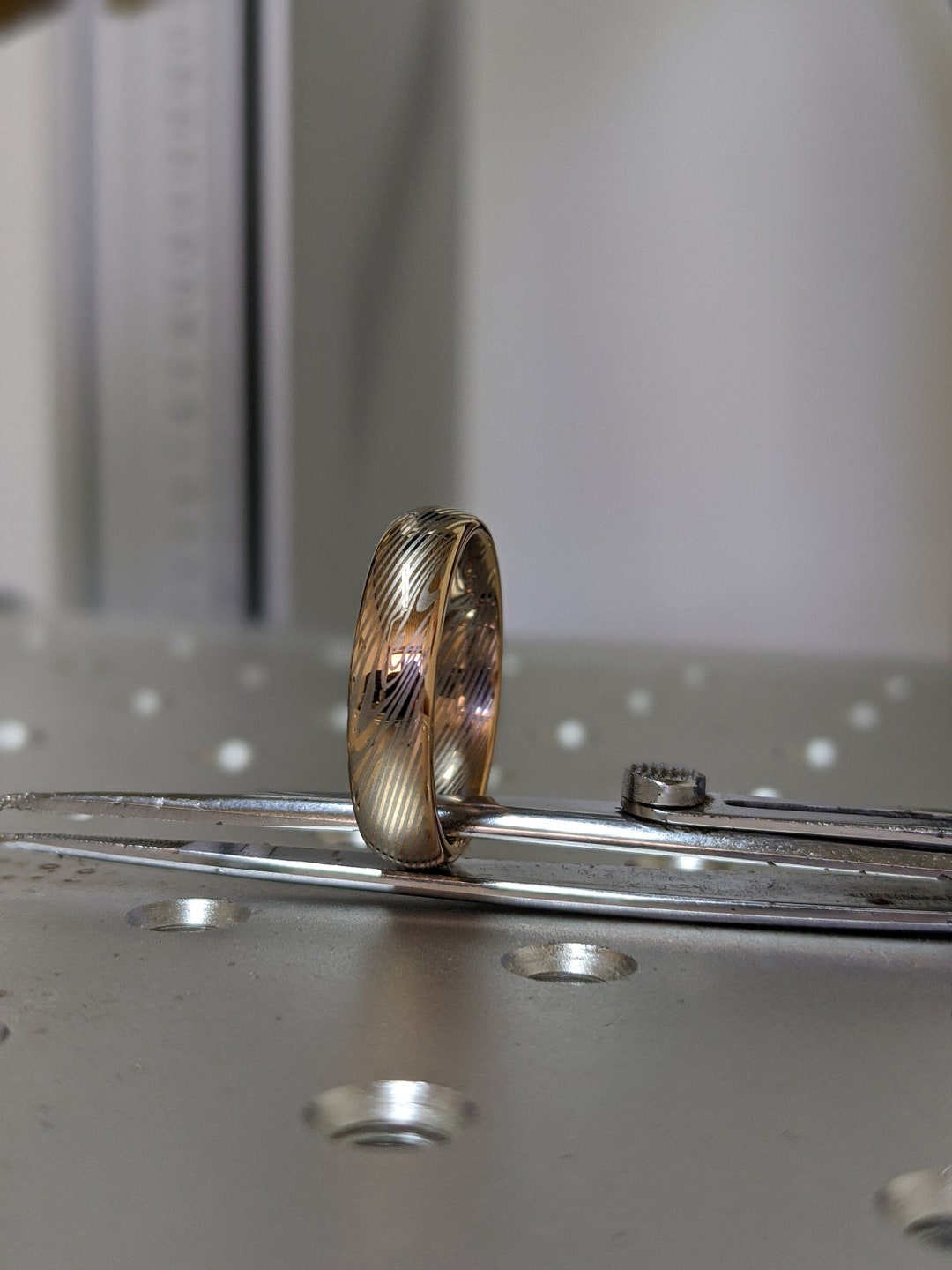 Rose Gold Mokume Gane Tungsten - Forged Ring- Mokume Band - Damascus ...