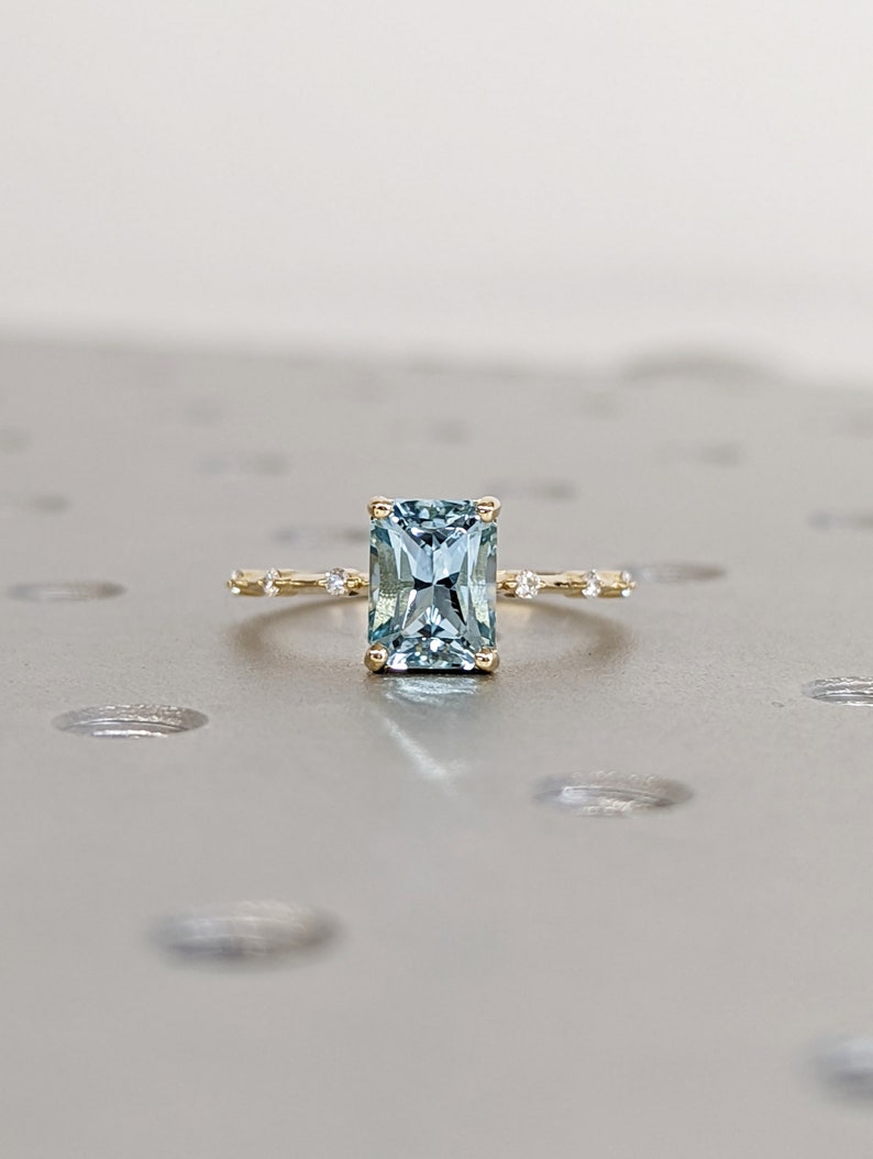 Unique Aquamarine Ring, Elegant Engagement Ring, Blue Promise Ring, 14k ...
