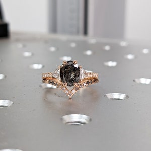 Raw Diamond Oval Triangle Diamond, Salt and Pepper, Unique Engagement ...
