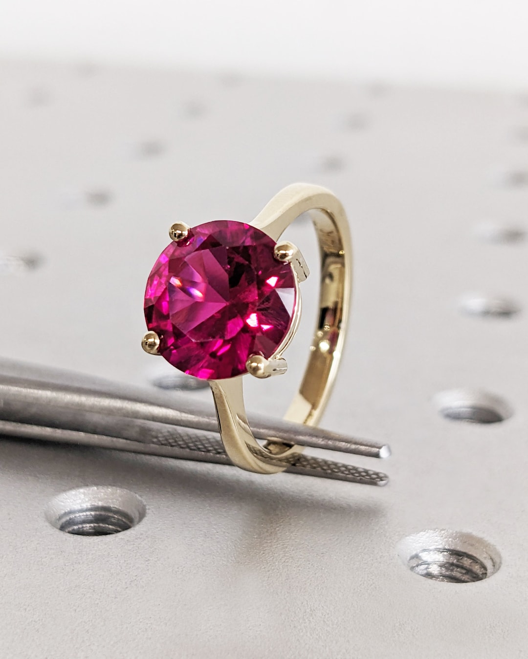 Ruby Ring, Unique Engagement Ring, Solitaire Ring, Round Ruby Ring ...