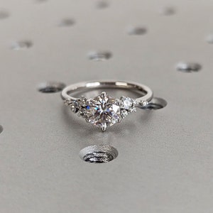 Round Moissanite Ring Vintage Moissanite Engagement Ring White Gold ...