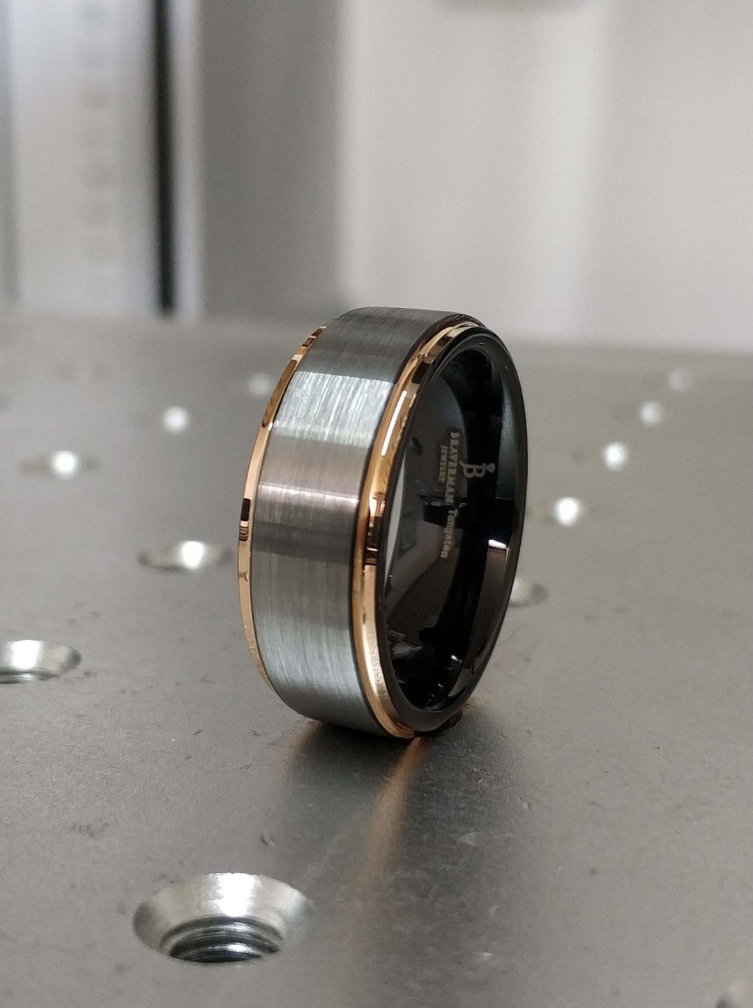 GUNMETAL Tungsten Ring, Rose Gold Wedding Band 8mm 18K, Wedding Ring ...