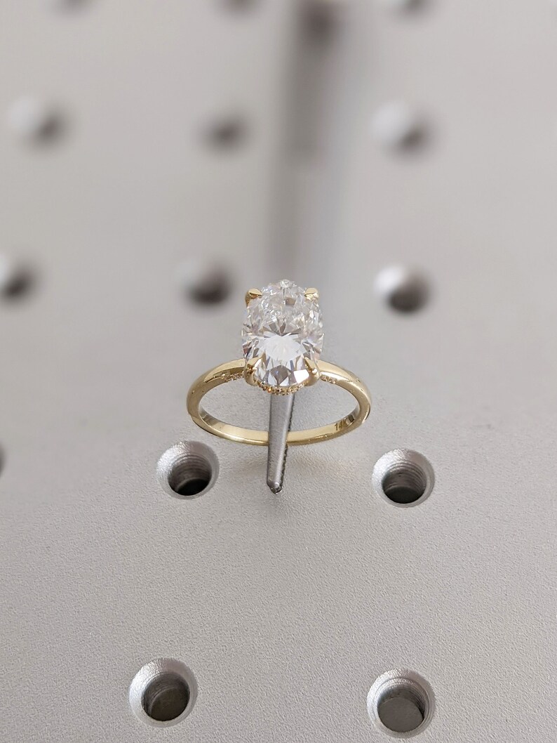 3ct Oval Lab Diamond Solitaire Engagement Ring | 14K Yellow Gold Hidden ...
