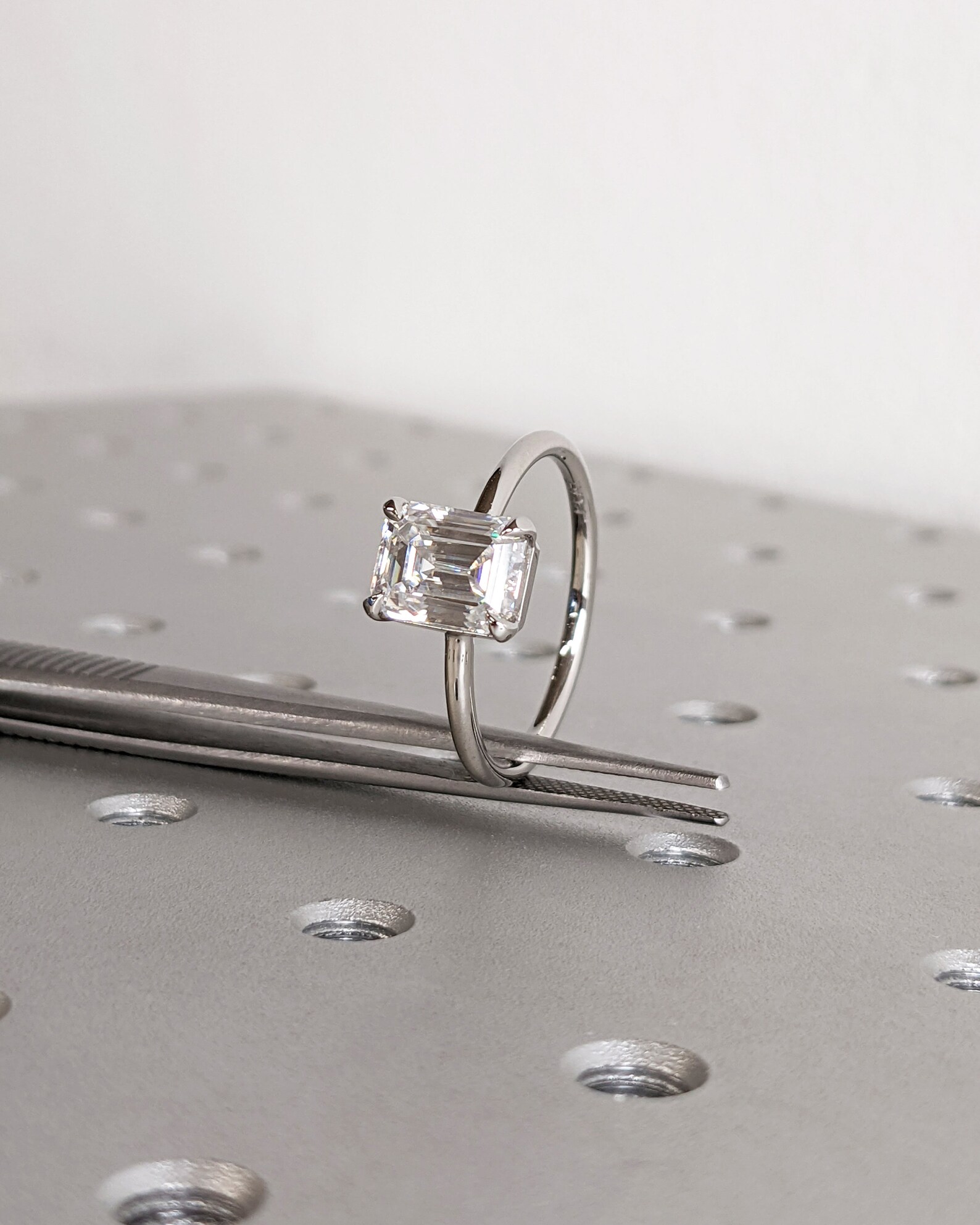 Low Profile Setting Emerald Cut Lab Diamond Solitaire Engagement Ring ...