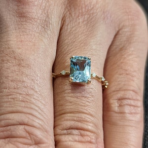 Unique Aquamarine Ring, Elegant Engagement Ring, Blue Promise Ring, 14k ...