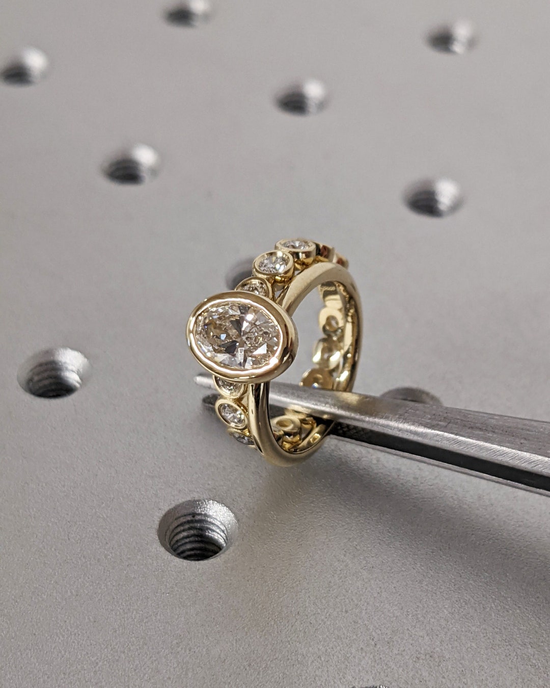 Oval Bezel Solitaire Ring Brilliant Cut Lab Diamond Engagement Ring ...