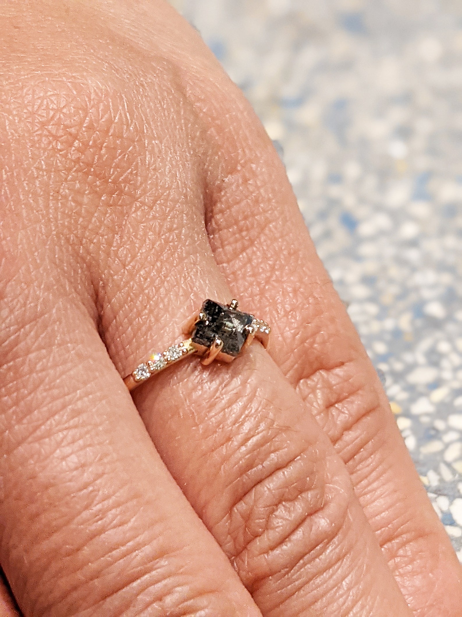 18K Rose Gold Alternative Diamond Engagement Ring Salt and Pepper ...