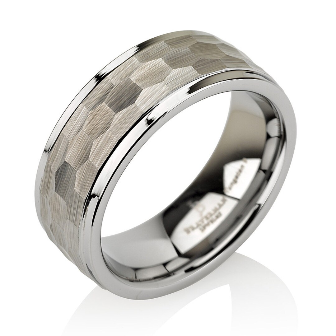 Brushed Hammered Tungsten Wedding Band,satin Stepped Edges,hammered ...