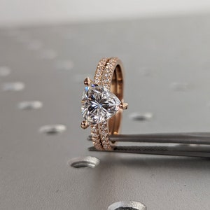 Trillion Moissanite Engagement Ring Set Vintage Unique Rose Gold ...