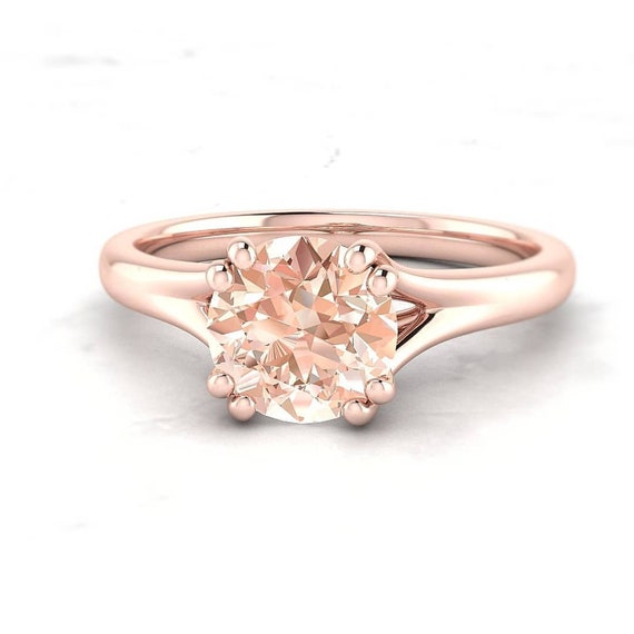 Unique Morganite Engagement Ring Rose Gold Solitaire Ring | Etsy