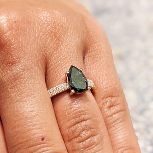 1.5ct 1920's Raw Salt and Pepper Diamond, Pear Diamond Ring, Unique ...