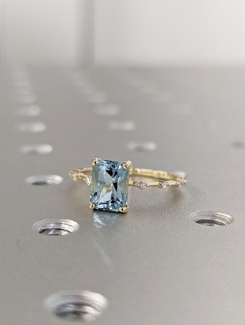 Unique Aquamarine Ring, Elegant Engagement Ring, Blue Promise Ring, 14k ...