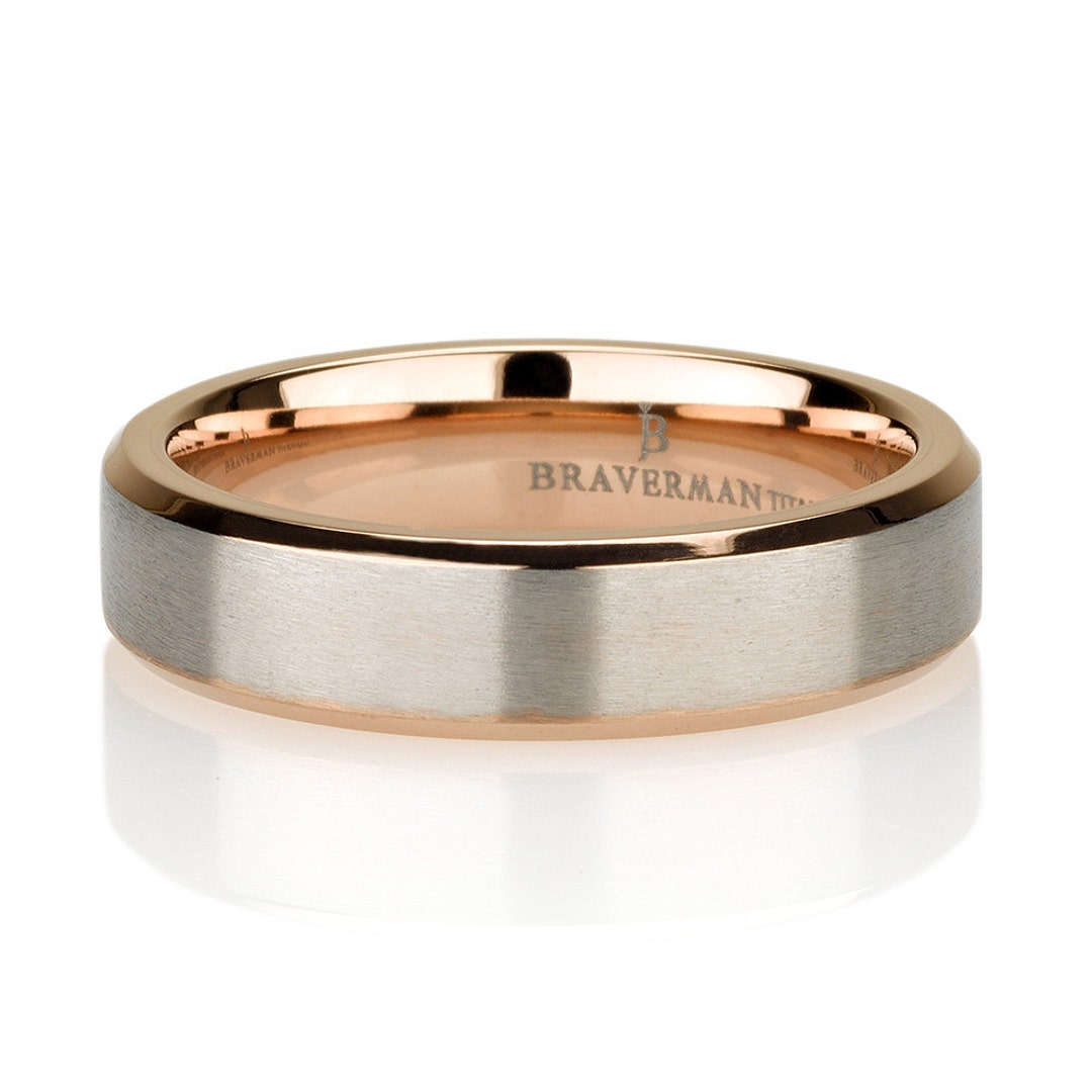 Rose Gold Beveled Pure Titanium Wedding Band, Brushed Rose Gold ...