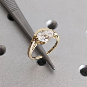 Horizontal Pear Cut Engagement Ring, Solitaire Moissanite Ring, East to ...