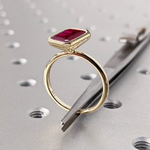 Bezel Set Ruby Ring 14K Solid Yellow Gold Gemstone Engagement Ring for ...