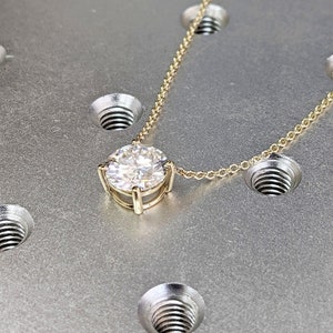 Attached Diamond on Chain, 14K Gold Diamond Necklace, Lab Grown Diamond ...